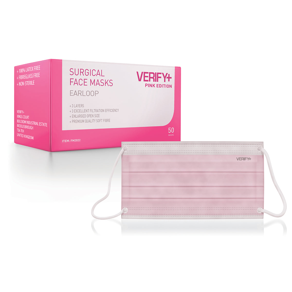 Ear Loop Face Masks (3 Ply) (50) PINK – VERIFY+